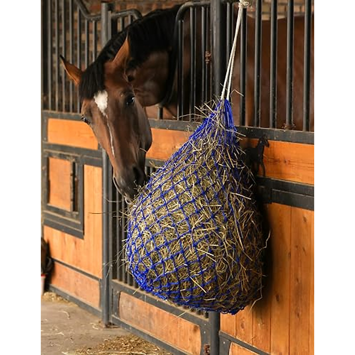 Harrison Howard Slow Feed Hay Net for Horses with 2"x2" Mesh Holes Goat Feeder Blue 40-Inch