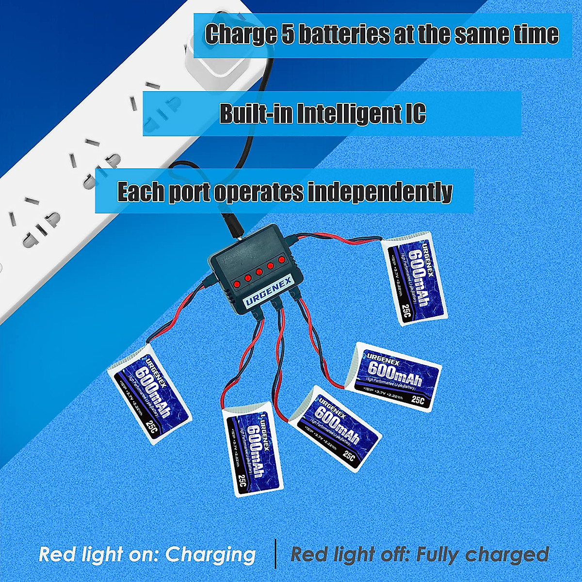 URGENEX 3.7V Lipo Battery 600mah 1S 5PCS Drone Battery with Molex Plug X5 USB Battery Charger for Syma X5C X5C-1 X5 X5SC X5SW H5C V931 S5C S5W SS40 FQ36 T32 T5W H42 CW4 UAV FPV Drone Quadcopter