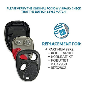 Keyless2Go Replacement for New Shell Case and 3 Button Pad for Remote Key Fob FCC KOBLEAR1XT KOBUT1BT - Shell ONLY (2 Pack)
