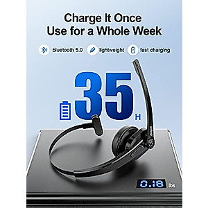 EITIPOK Bluetooth Headset, Bluetooth Trucker Headset with Noise Canceling Mic, On Ear Bluetooth Headphones for Cell Phone/PC/Tablet/Laptop/Computer, Hands Free Headset for Trucker/Business/Students