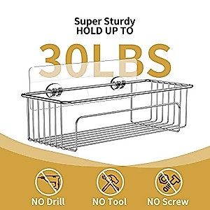 Apusu 2-Pack Shower Caddy Hanging Basket Shelf 2 Hooks,Premium Stainless Rustproof Shower Accessories, Sturdy Shower Racks In Small Shower, Sticky Shelves Wall Organizer- No Drilling, Tub Organizer