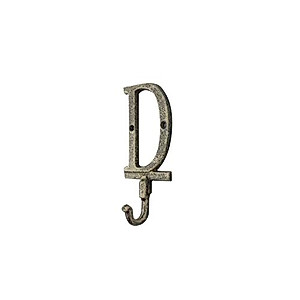 Handcrafted Nautical Decor Rustic Gold Cast Iron Letter D Alphabet Wall Hook 6"