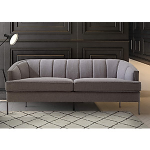 Iconic Home Astoria Sofa Barrel 2 T-Shaped Seat Cushion Design Linen-Textured Upholstery Vertical Channel-Quilted Tight Back Espresso Solid Metal Legs Modern Transitional, DARK GREY