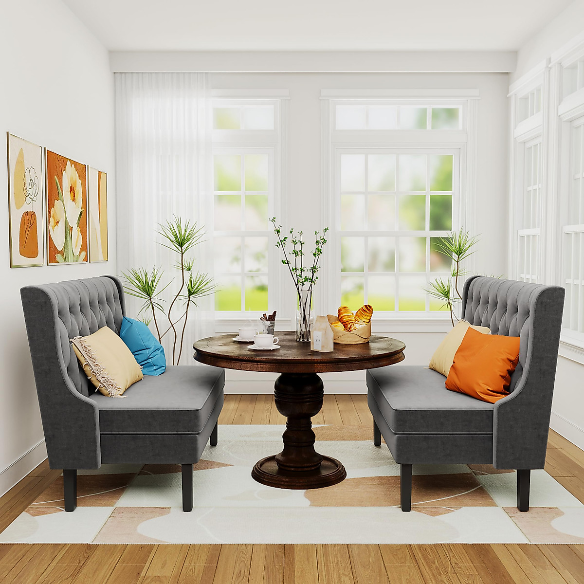 Andeworld Modern Loveseat Settee Button Tufted Sofa Couch Upholstered Banquette Dining Bench Living Room Funiture,Grey