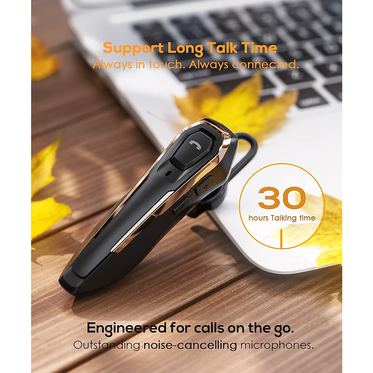 ZOUKAI Bluetooth Headset, Noise Cancelling with 2 Microphones, 30 Hours Talk Time, Announce Caller ID, Hands Free Bluetooth Wireless Earpiece for Cell Phones/Laptop/PC