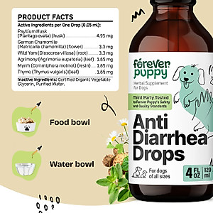 Anti Diarrhea Liquid Drops for Dogs - Psyllium Husk Fiber Supplement for Dogs - Pet Prebiotic Drops for Loose Stool & Digestive Health - Dog Vitamins & Supplement for Diarrhea Relief & Gut Detox 4 oz