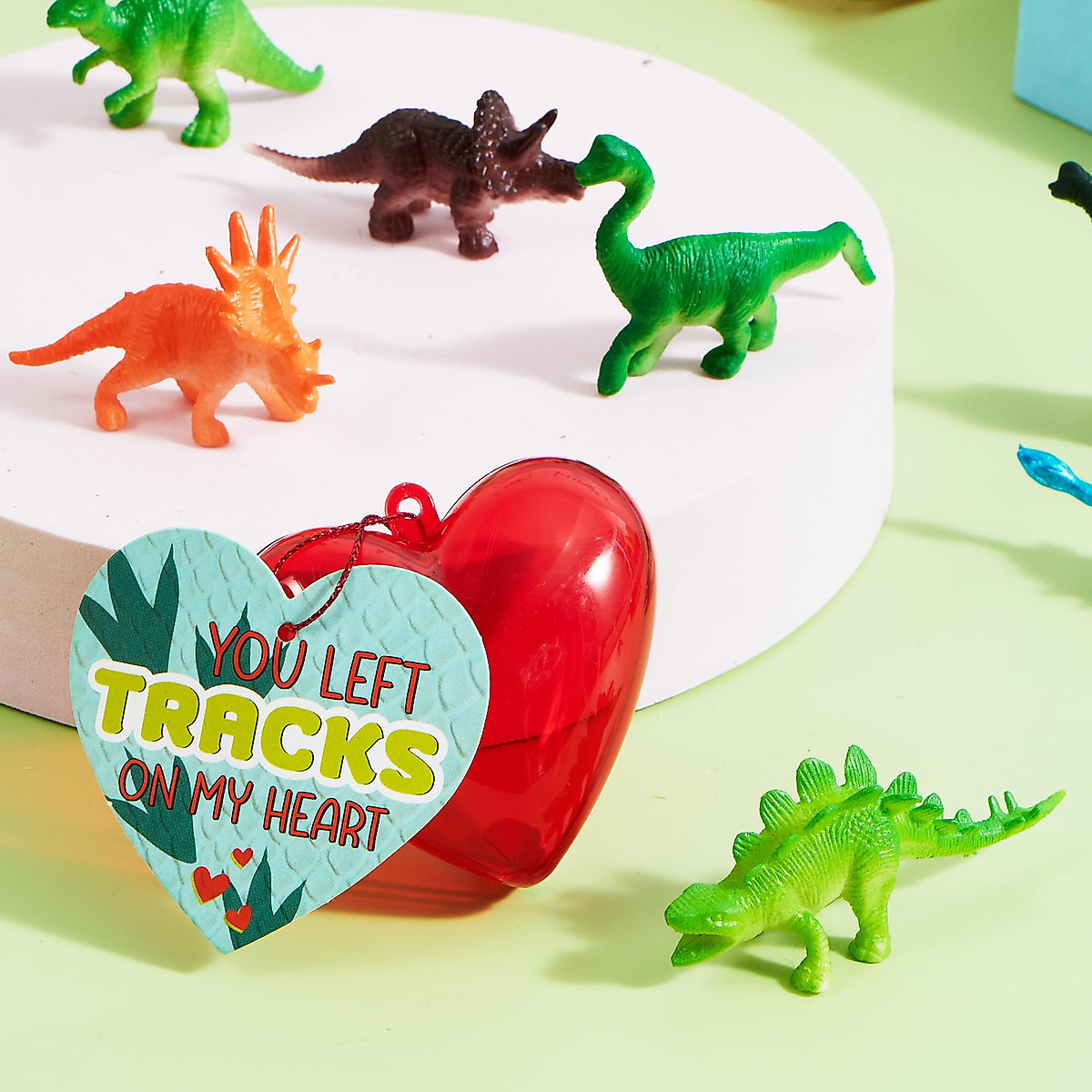 JOYIN 28 Pack Valentine Day Gift for Kids, Dinosaur Toys Figures Filled Hearts with Valentine Cards for Kids Classroom Exchange Party Favors, Valentine Gift Exchange, Game Prizes Carnivals Gift