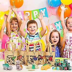 Moltby 48Pcs Dinosaur Party Favors - Dino Tote Non-woven Goodie Bags Dinosaur Keychain Slap Bracelets Stress Relief Toys for Kids Boys, Dinosaur Themed Party Supplies for Kids Birthday