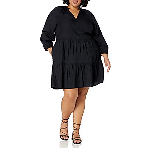 The Drop Women's @caralynmirand Ruffle-Neck Tiered Mini Dress, Black, 2X, Plus Size