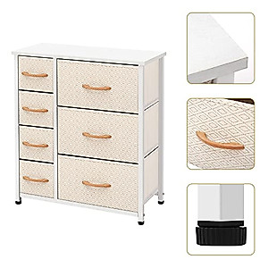 AZL1 Life Concept Vertical Dresser Storage Tower, Steel Frame, Wood Top, Easy Pull Fabric Bins-Organizer Unit for Bedroom, Hallway, Entryway, Closets-7 Drawers, Ivory