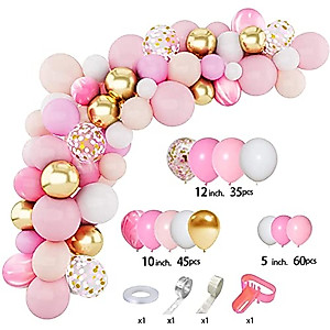 Amandir 144Pcs Pink Balloons Garland Arch Kit Light Pink Gold White Balloons Confetti Latex Metallic Balloons for Girl Birthday Baby Shower Wedding Party Decorations Supplies