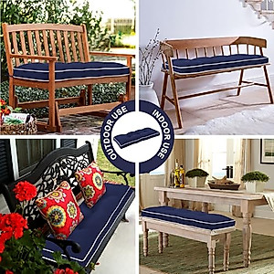 Favoyard Outdoor Bench Cushion 42 x 16 Inch Water-Resistant & 3-Year Fade Resistant Patio Furniture Cushions Tufted Garden Seat Pads for Indoor/Outdoor Porch Sofa Settee Couch with Ties, Blue