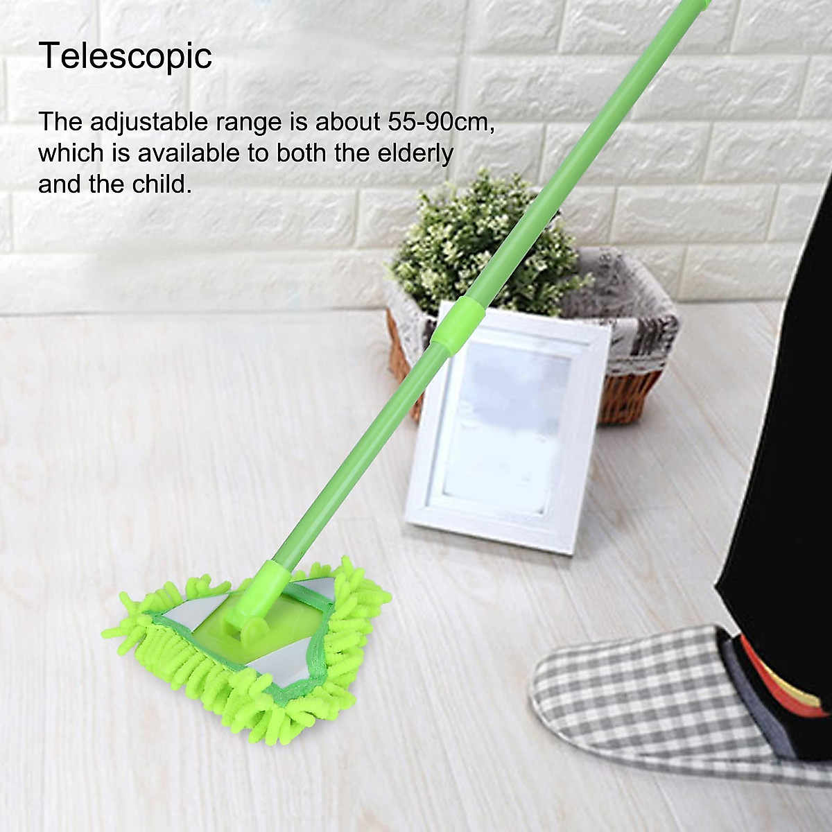 OKJHFD Professional Microfiber Mop,Extendable Mop 180 Degree Rotatable Triangular Cleaning Mop, Lightweight Design for Home Wall Ceiling Floor Cleaning(Green)