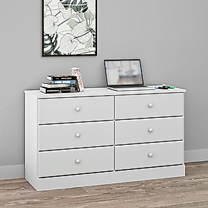 Prepac Astrid 6 Drawer Double Dresser for Bedroom, Wide Chest of Drawers, Bedroom Furniture, Clothes Storage and Organizer, 15.5" D x 47.5" W x 26.85" H, White