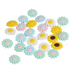 Alenybeby 6pcs Silicone Sunflower Pearl Bead Silicone Animal Flower Beads for Key chain DIY Beading Mom Necklace Jewelry Pendant Accessories (6pcs)