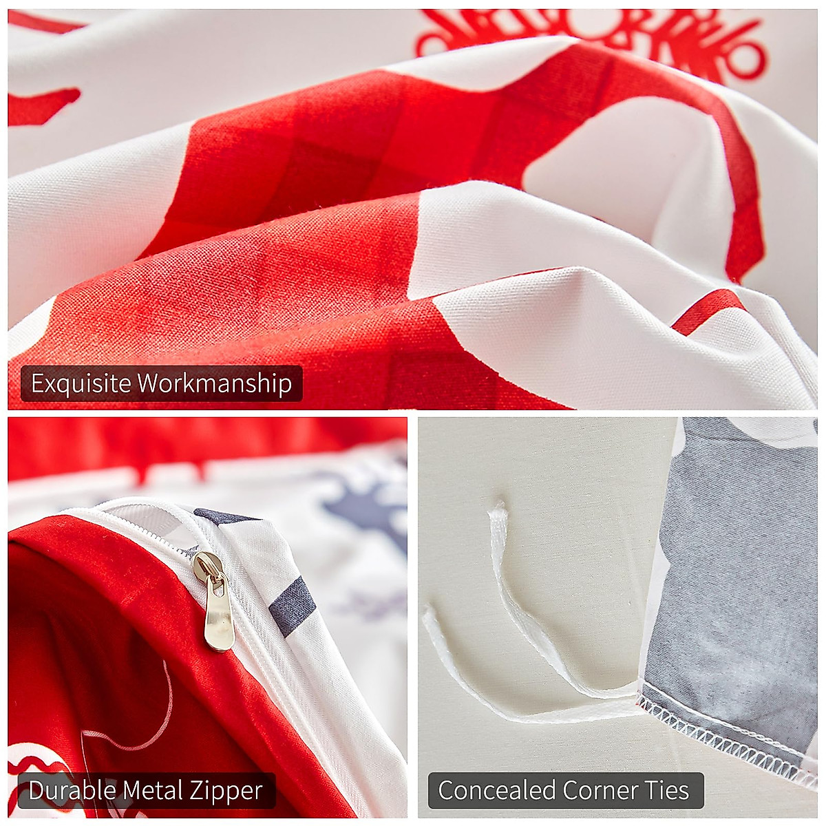 Rvciby Christmas Reindeer Duvet Cover Full Size,Soft and Breathable Microfiber Xmas Trees Pattern Printed Bedding Set,3 Pieces,1 Duvet Cover with Zipper Closure & Corner Ties and 2 Pillow Shams