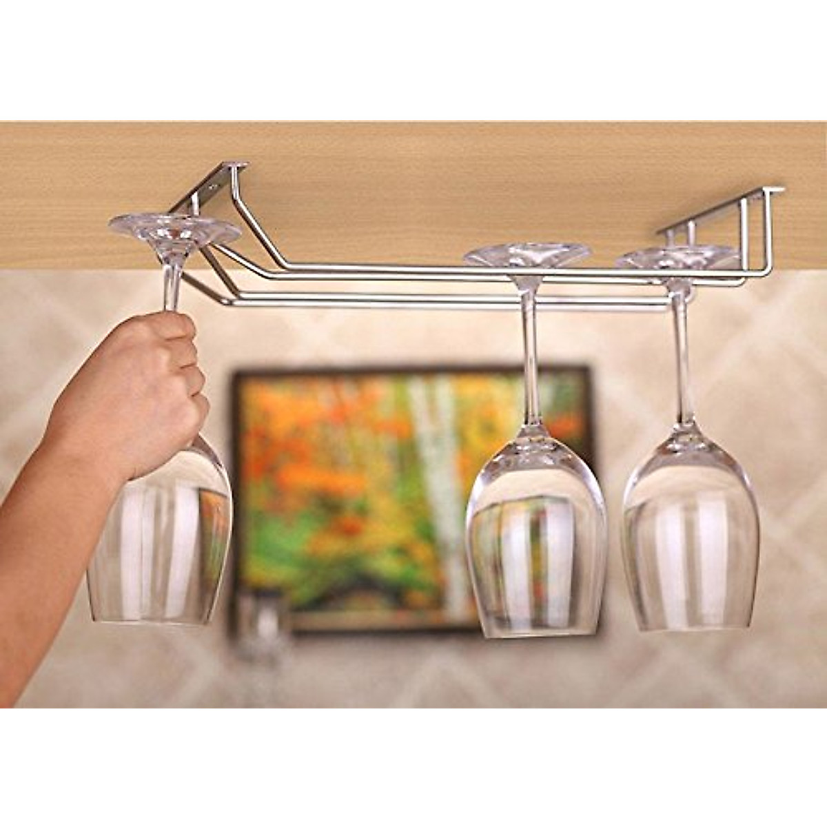 Happy Lifestyles Stainless Steel 1/2/3 Rails Cabinet Wine Glasses Rack 20" 2 rows