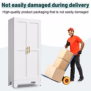 RISTERN White Kitchen Pantry Storage Cabinet, Steel Locker Storage Cabinet, Metal Storage Cabinet with Doors and 3 Adjustable Shelves, for Living Room, Laundry Room and Dinning Room