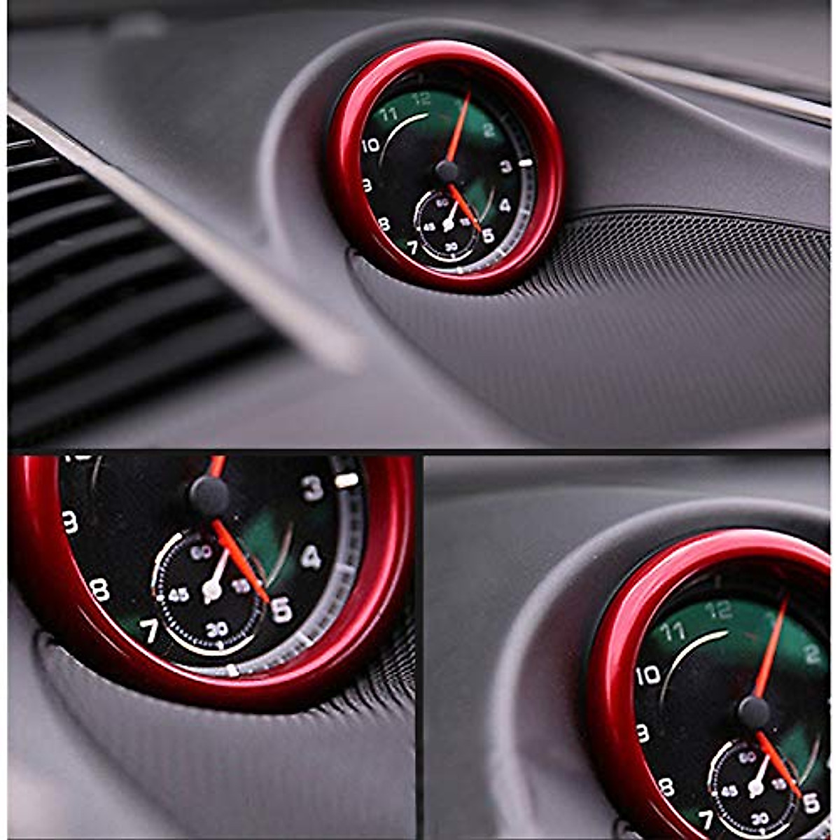 Ramecar Dashboard Center Clock Surrounding Compass Cover Aluminum Ring Emblem Sticker for Porsche 911 718 Cayenne Macan Panamera, etc.(Red)