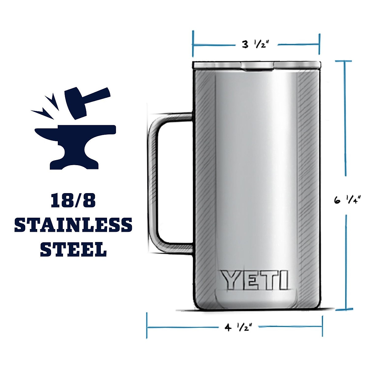 YETI Rambler 24 oz Mug, Vacuum Insulated, Stainless Steel with MagSlider Lid, Big Sky Blue