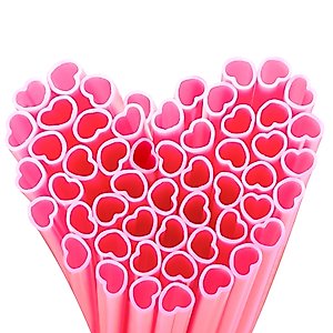 Prurex 50pcs Pink HeartShaped Straws,Individually Wrapped Disposable Drinking Straws for Valentines day/Wedding/Birthday Party/Cocktail Supplies