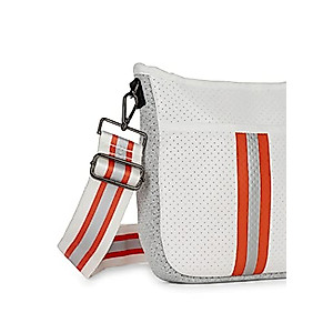 Haute Shore - Jeri Crush Crossbody Tote, White Coated W/Orange & Silver Stripe