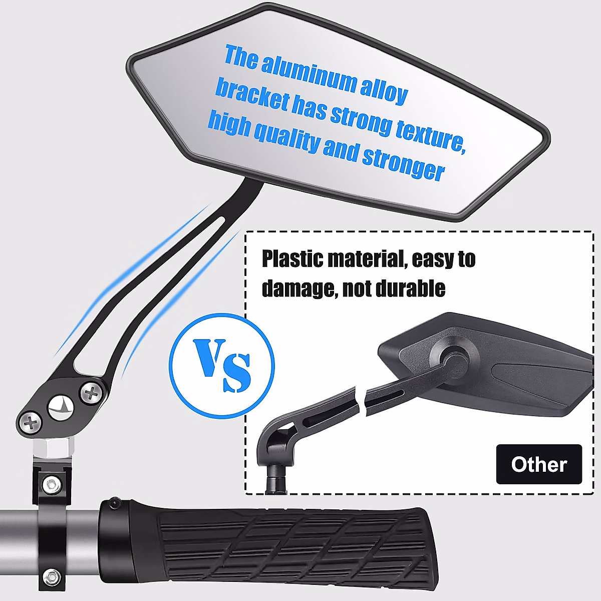 Diyife Bike Mirror 1 Pair, [Newest Version] HD Wide Angle Large Handlebar Rearview Mirror, Blast-Resistant 360°Adjustable Bicycle Rear View Mirror Accessories for Ebike Mountain Road Bike Scooter