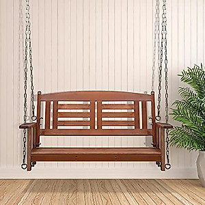 Rustic Heavy Duty Double Wooden Swing Set with Chain for Backyard Play - Redwood Finish 500lbs Capacity - Perfect Outdoor Wooden Playset for Kids and Adults 