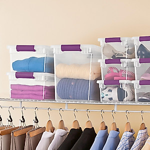 Sterilite 17631706 27 Quart/26 Liter ClearView Latch Box, Clear with Sweet Plum Latches, 6-Pack