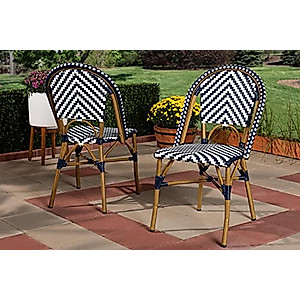 Baxton Studio Celie Dining Side Chair in Navy and White (Set of 2)