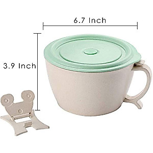 Microwave Ramen Noodle Cooker Bowl with Lid- Microwaveable Wheat Staw Soup Bowl with Phone Holder, Perfect for Dorm, Small Kitchen, or Office-BPA-Free