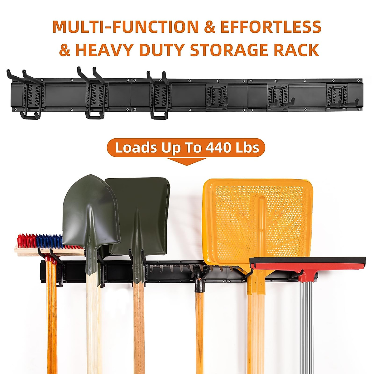 Awrob Paqa Garden Tool Organizer, Garage Storage, Garage Organization - Garage Tool Organizer Wall Mount 48 Inches, Max 440lbs Adjustable Garage Hooks for Hanging