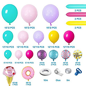 Sweet Macaroon Candy Balloon Arch Kit Candy Lollipop Foil Balloons Garland Kit Candy Party Decorations Supplies for Girls Birthday Party Baby Shower