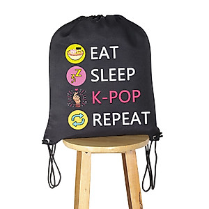 CMNIM K-POP Makeup Bag Eat Sleep Repeat Travel Pouch Merchandise Gift for Women Girl (Black DB)