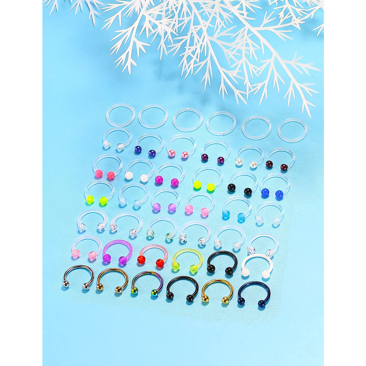 Cisyozi 16G Clear Plastic Septum Rings Jewelry Flexible Silicone Horseshoes Septum Nose Eyebrow Smiley Lip Ring Hoop Cartilage Helix Rook Daith EarringS Piercing Jewelry Retianer Women Men Work Sport