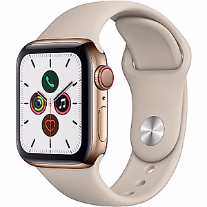 Apple Watch Series 5 (GPS + Cellular, 40MM) - Gold Stainless Steel Case with Stone Sport Band (Renewed)