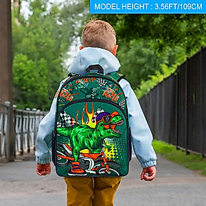 KLFVB 3PCS Boys Backpack, 16" Dinosaur Kids Bookbag and Lunch Box, Preschool Backpacks for Elementary Students