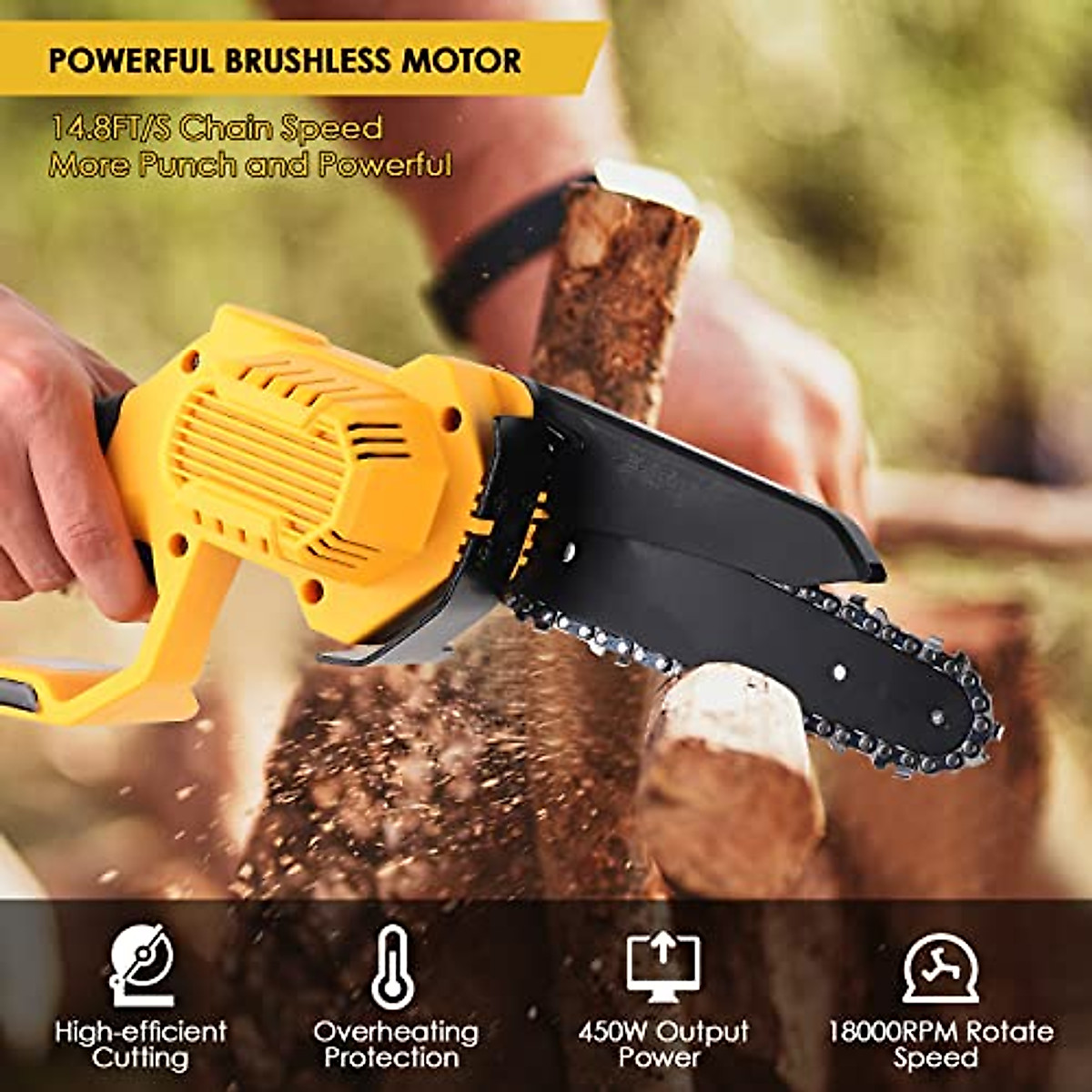 Mellif Mini Chainsaw 6-Inch for Dewalt 20V MAX Battery, Cordless Power Chain Saw with Security Lock, Brushless Handheld Electric Chainsaw for Wood Cutting Tree Trimming (Battery Not Included)