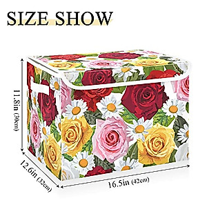 xigua Rose Storage Basket with Lids,Large Collapsible Storage Cube Bin for Bedroom,Shelves,Closet,Home,Office 16.5 * 12.6 * 11.8 In