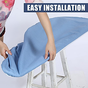 Hushee 2 Pack 19'' x 58'' Ironing Board Cover and Pad Scorch and Stain Resistant Iron Cover for Ironing Board with Elastic Edge Protective Scorch Mesh and 4 Fasteners for Home, Gray and Blue