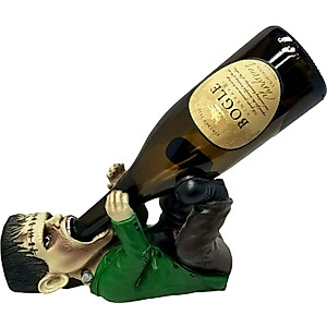 DWK Frankenstein Wine Bottle Holder | Countertop Rack Wine Holders | Horror Kitchen Wine Decorations Theme Sets | Cute Goth and Cool Mom Gifts - 10.5"