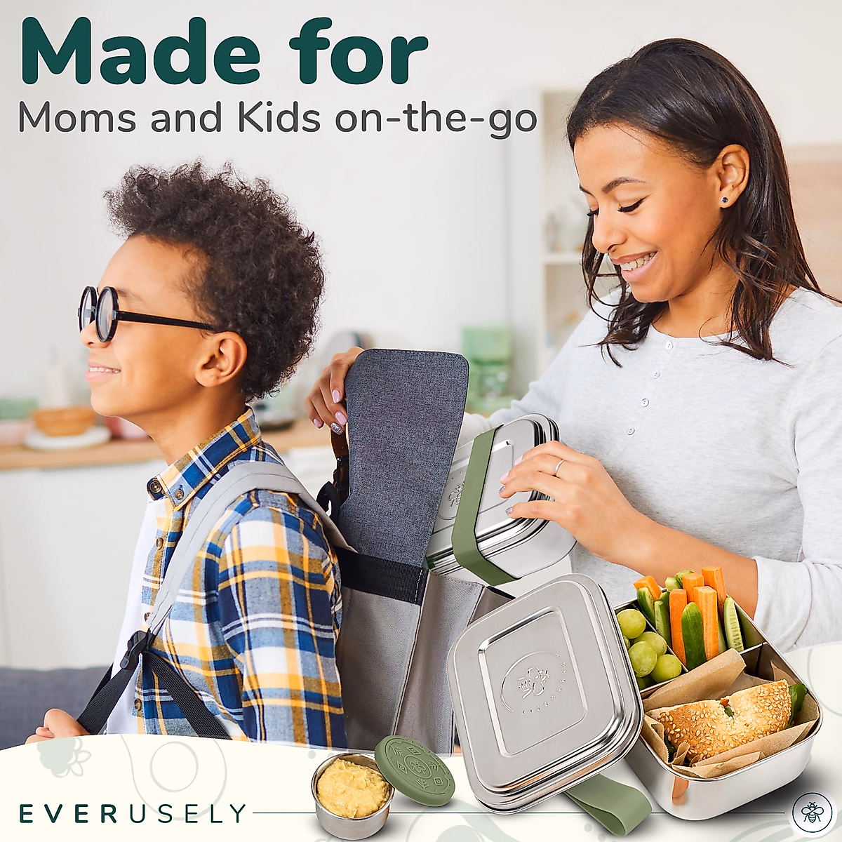Everusely Small Stainless Steel Bento Box Kids - 27 oz Toddler Lunch Box Stainless Steel, Metal Lunch Box for Kids, Metal Lunch Container, Stainless Steel Lunch Box For Kids, Bento Box Stainless Steel