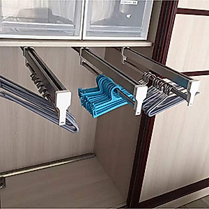 Pull-Out Closet Valet Rod, Adjustable Wardrobe Clothing Rail Top Mount Wardrobe Rack,White,300mm