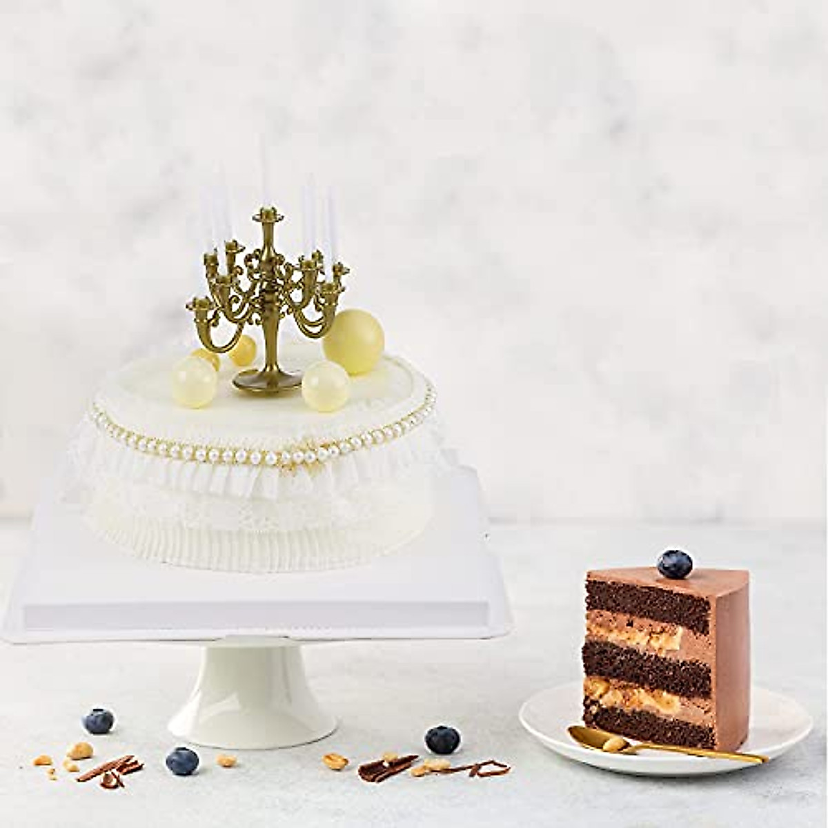 XININSUN 6Pcs Tall Cake Boxes PET Clear cake Box with Ribbon, 8 X 8 X 9inch for Bakery Boxes Cupcake Boxes Pie Cookies Boxes,Clear Gift Boxes with Lid for Carry Tall Layer Gift-White