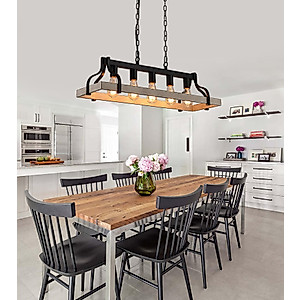 MEIXISUE Chandeliers for Dining Room Kitchen Island Lighting Fixtures Farmhouse Industrial 5-Lights Linear White Birch and Black Metal Finish Chandelier for Living Room UL Listed