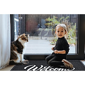 T.HENV Welcome Mat Outdoor, 2 Pack 32x20 Waterproof All-Season Front Door Mat Outside Entrance, All-Weather Quick Drying, Low Profile Doormat Indoor, Patio Porch Entryway Mat, Black-White