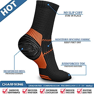 CHARMKING 6 Pairs Crew Compression Socks for Women & Men Circulation 15-20 mmHg is Best for All Day Wear Running Nurse (S/M, Black Multicolor)