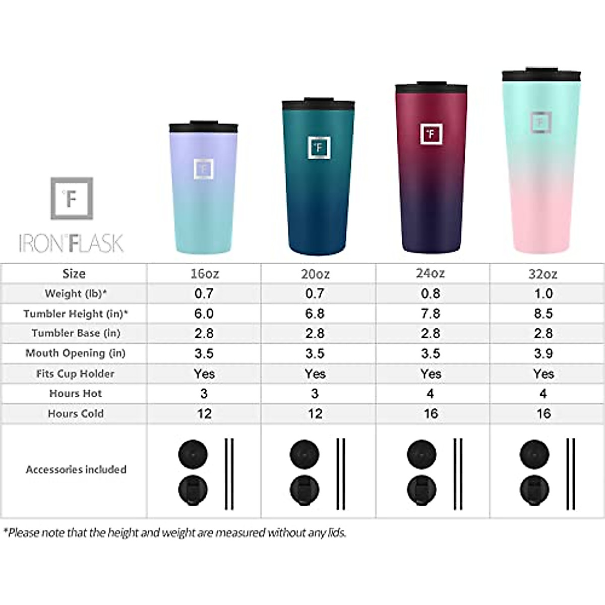 IRON °FLASK Classic Tumbler 2.0-2 Lids, Vacuum Insulated Stainless Steel Bottle, Modern Double Walled, Drinking cup, Simple Thermo Travel Mug, Hydro Water Metal Canteen - Winter White, 32 Oz