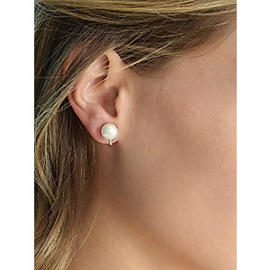 Mariell Ivory Freshwater Pearl Stud Clip On Earring for Women, 9mm, Non-Pierced Earring Birthday Gift