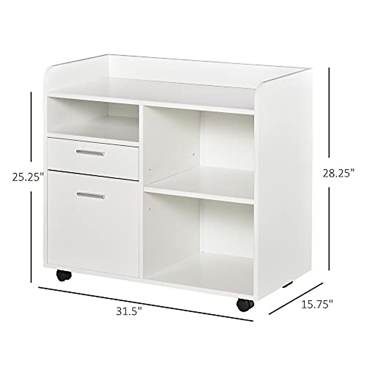 Vinsetto Filing Cabinet Printer Stand Mobile Lateral File Cabinet with 2 Drawers, 3 Open Storage Shelves for Home Office Organization, White